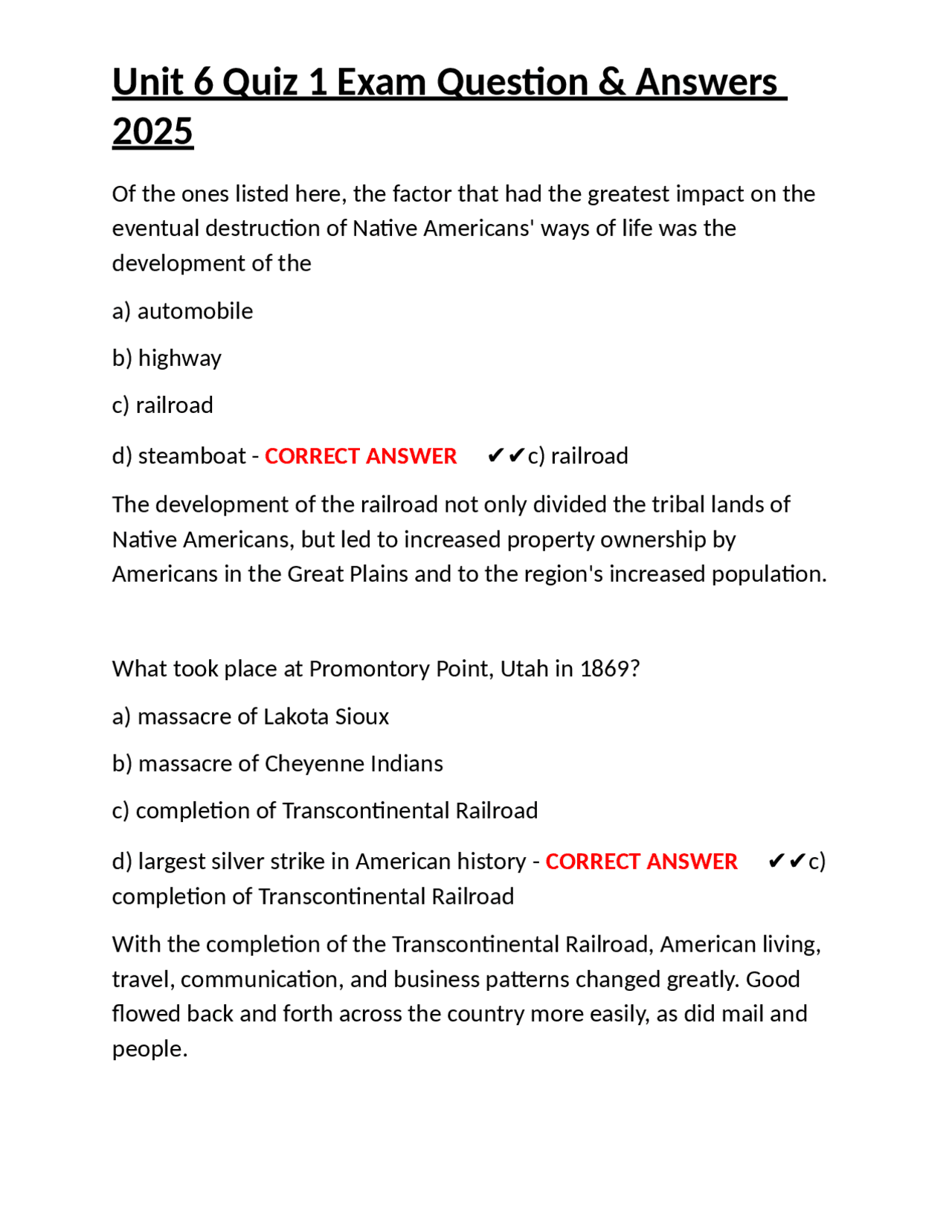 Unit 6 Quiz 1 Exam Question & Answers 2025 | Exams Nursing | Docsity