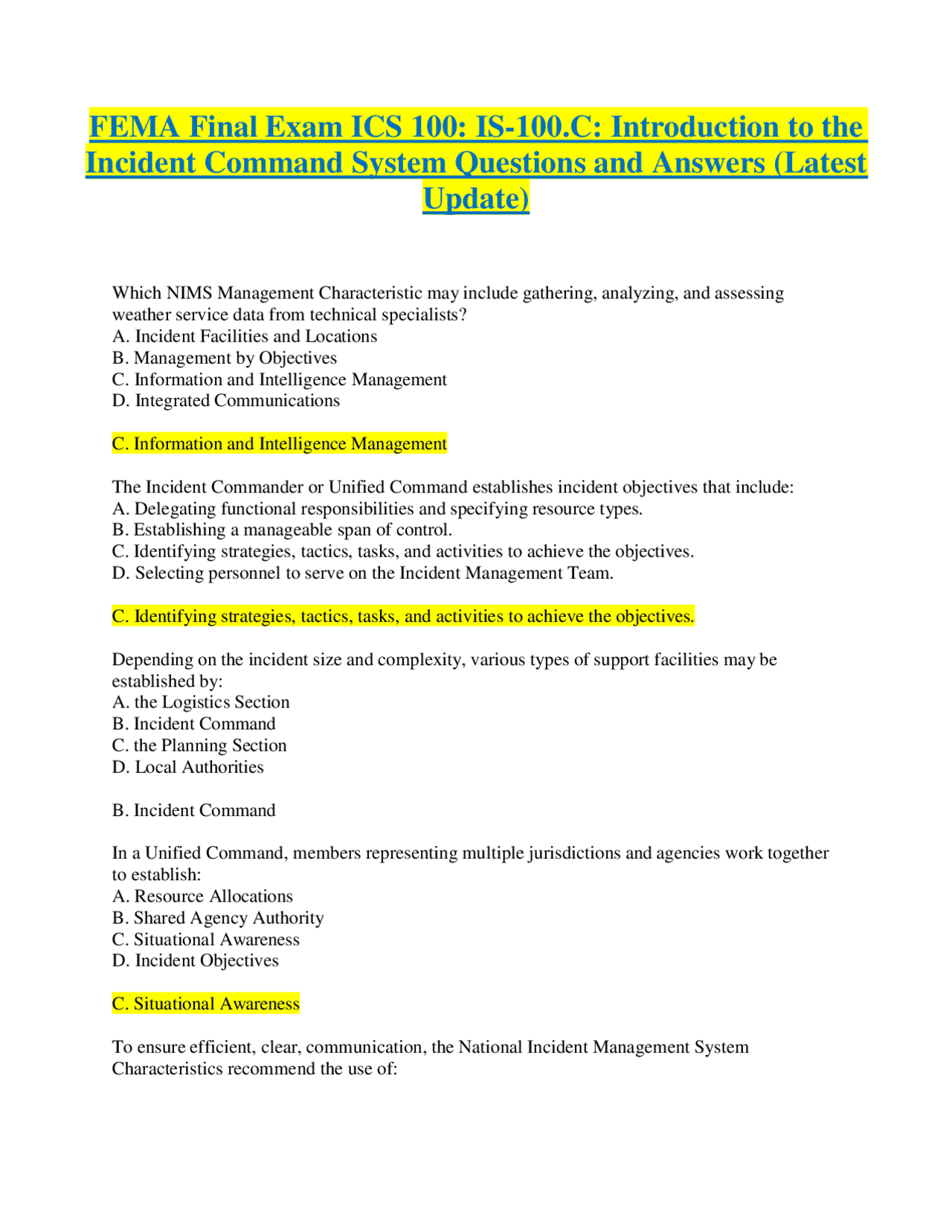 FEMA ICS 100-IS-100.C Introduction to the Incident Command System ...