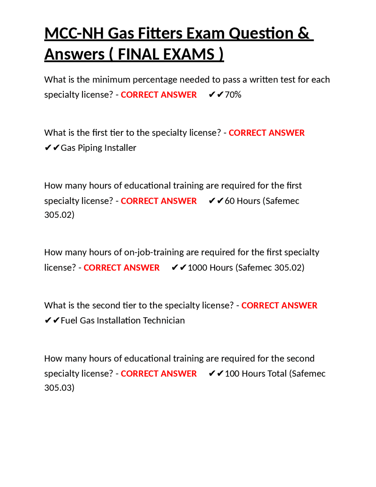 MCC-NH Gas Fitters Exam Question & Answers ( FINAL EXAMS ) | Exams ...