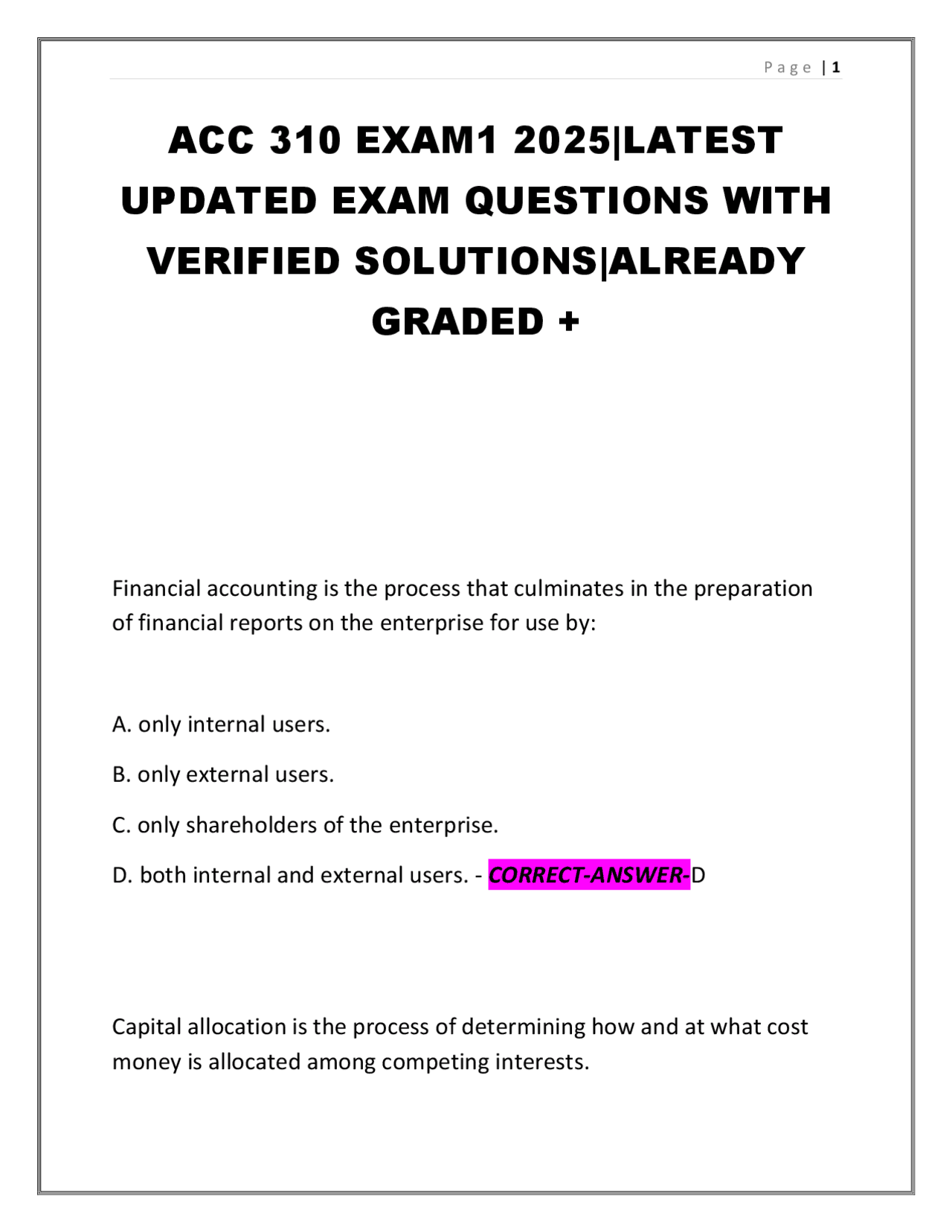 ACC 310 EXAM1 2025|LATEST UPDATED EXAM QUESTIONS WITH VERIFIED ...