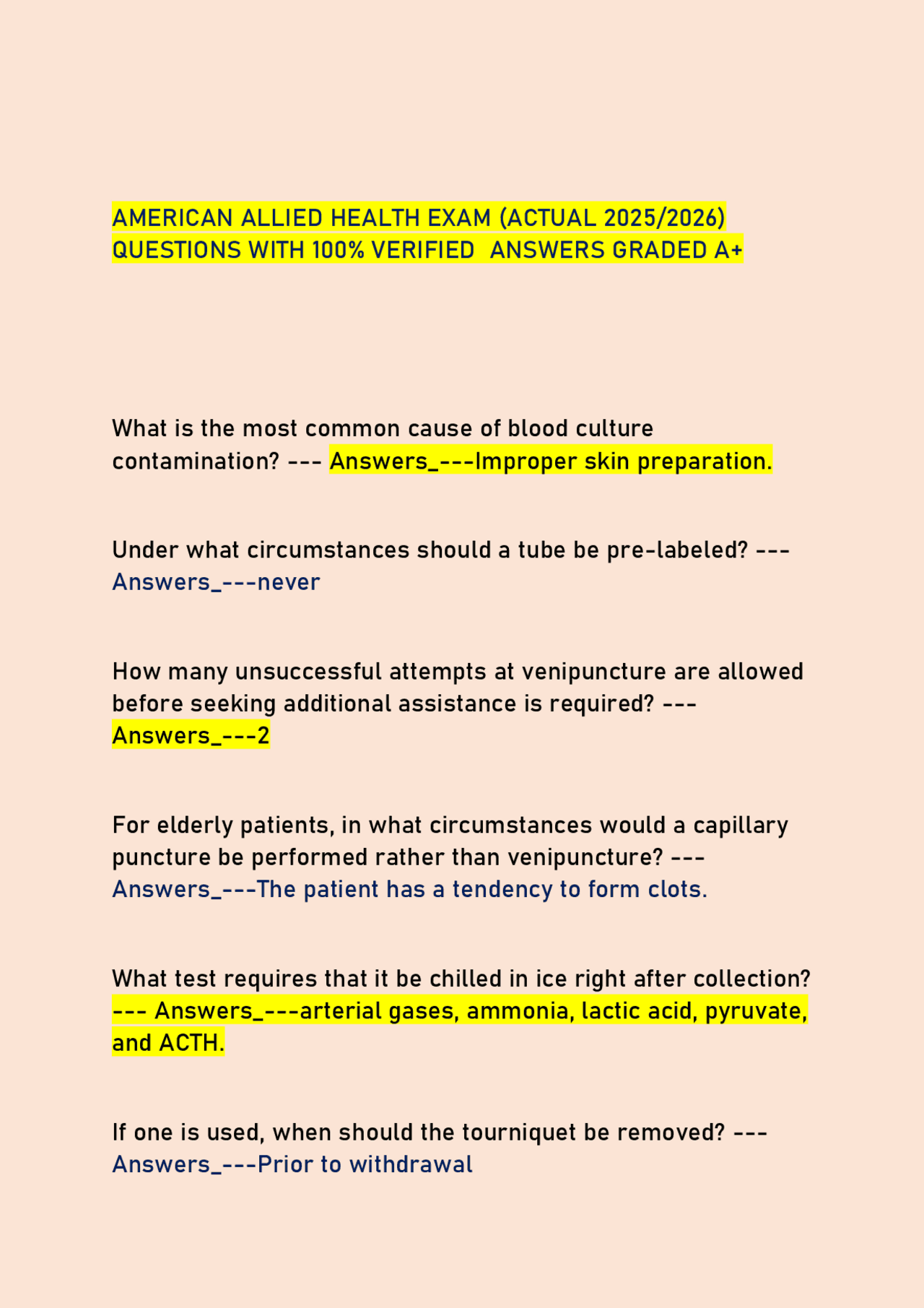 AMERICAN ALLIED HEALTH EXAM (ACTUAL 2025/2026) QUESTIONS WITH 100% ...