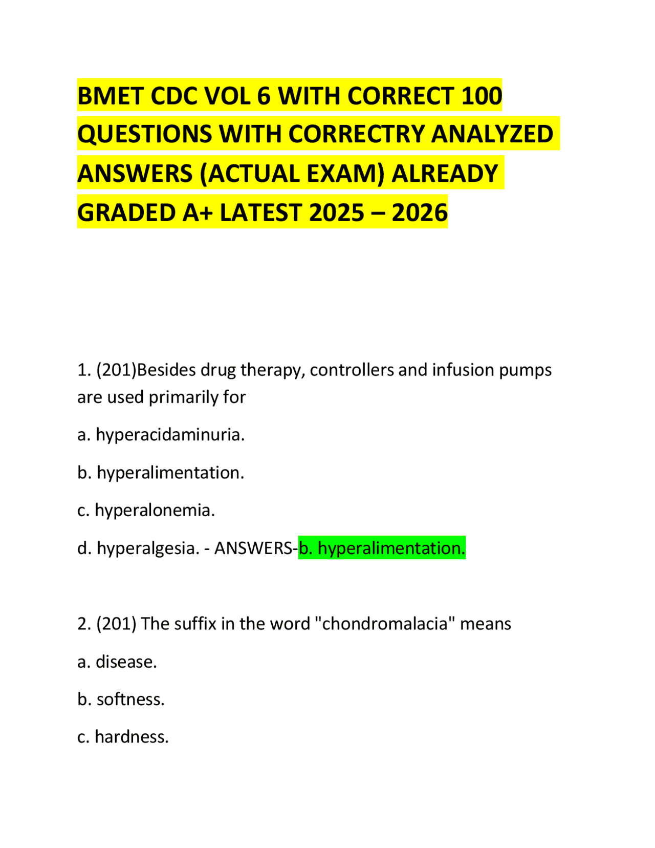 Biomedical Equipment Technology (BMET) Exam Questions and Answers ...