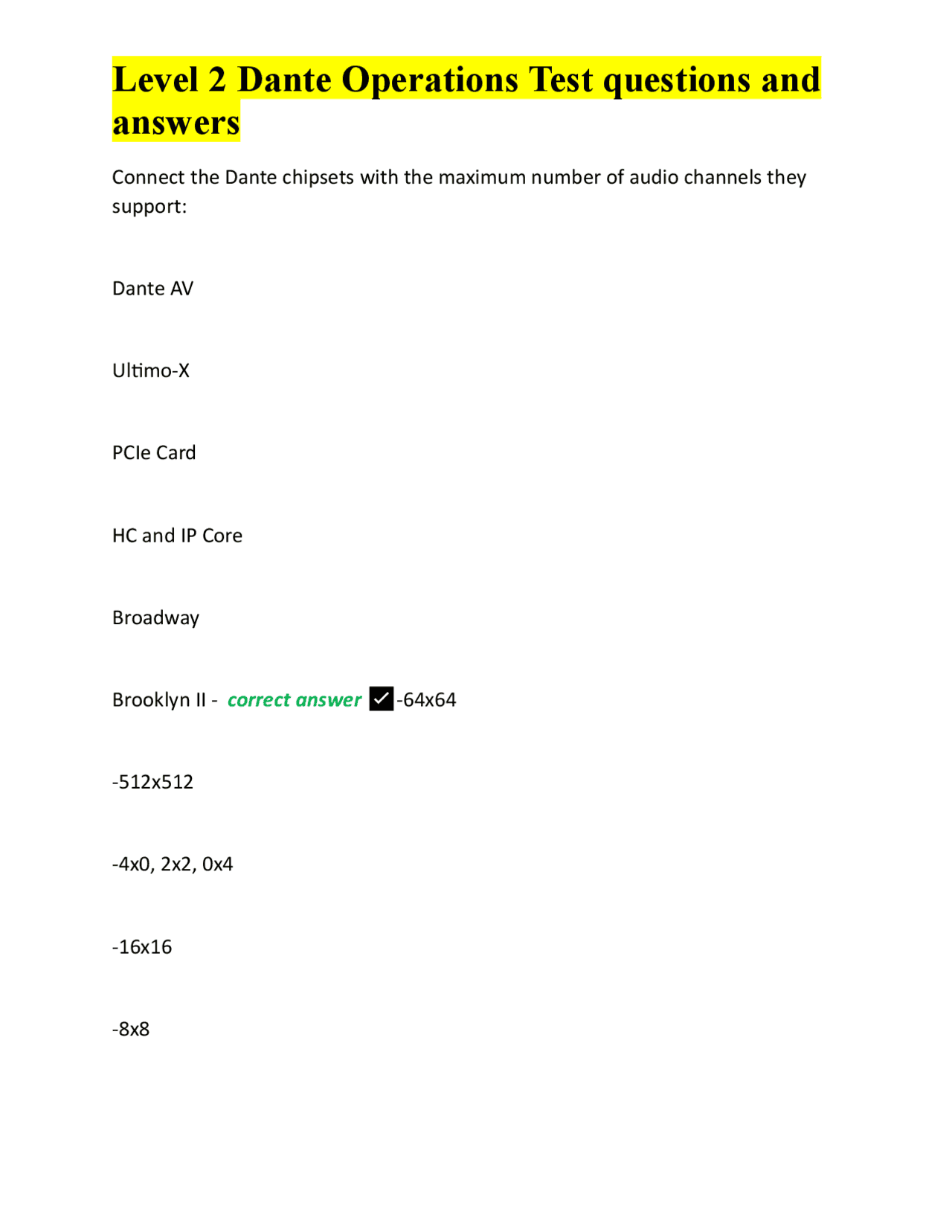 Level 2 Dante Operations Test questions and answers. | Exams Production ...