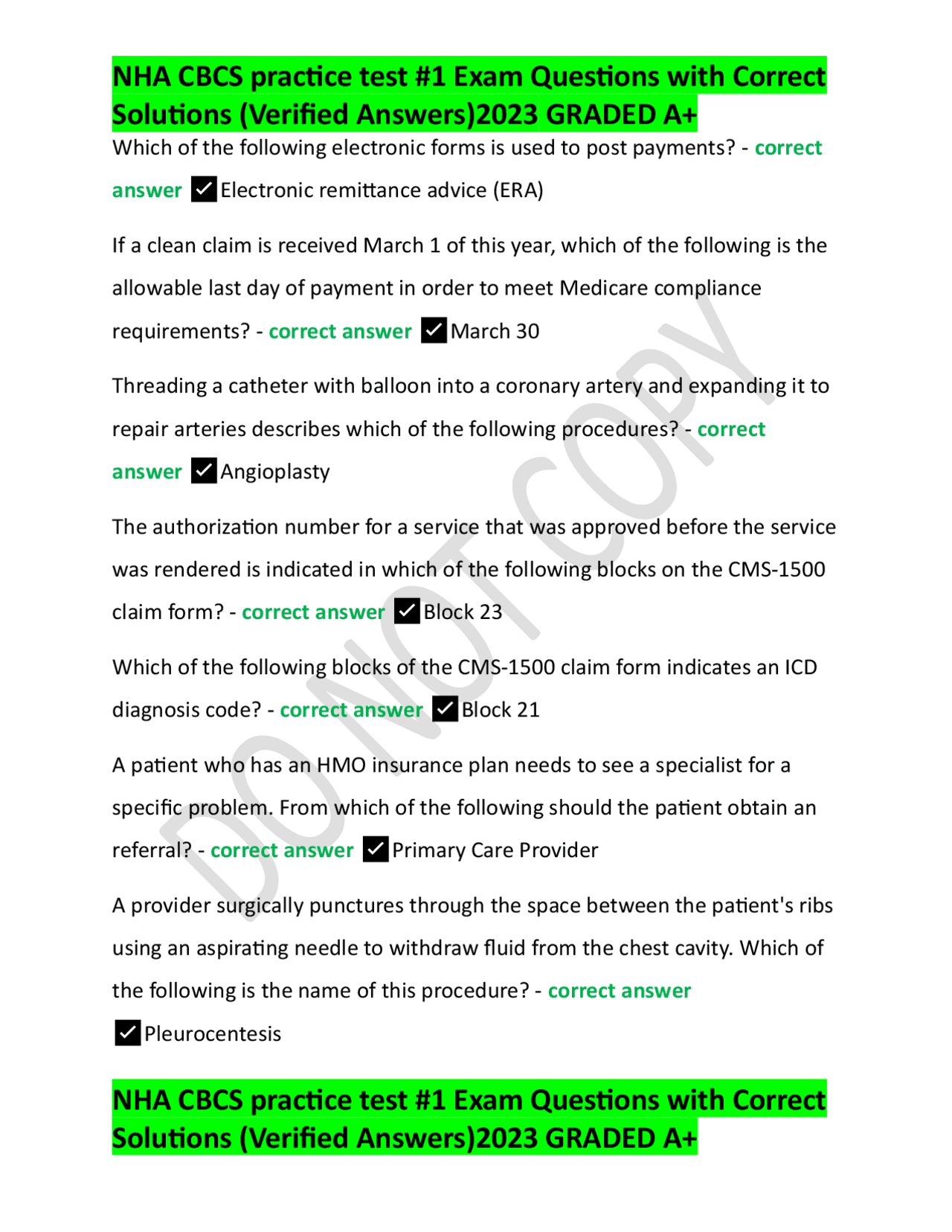 NHA CBCS Practice Test #1: Medical Billing and Coding Exam Questions ...