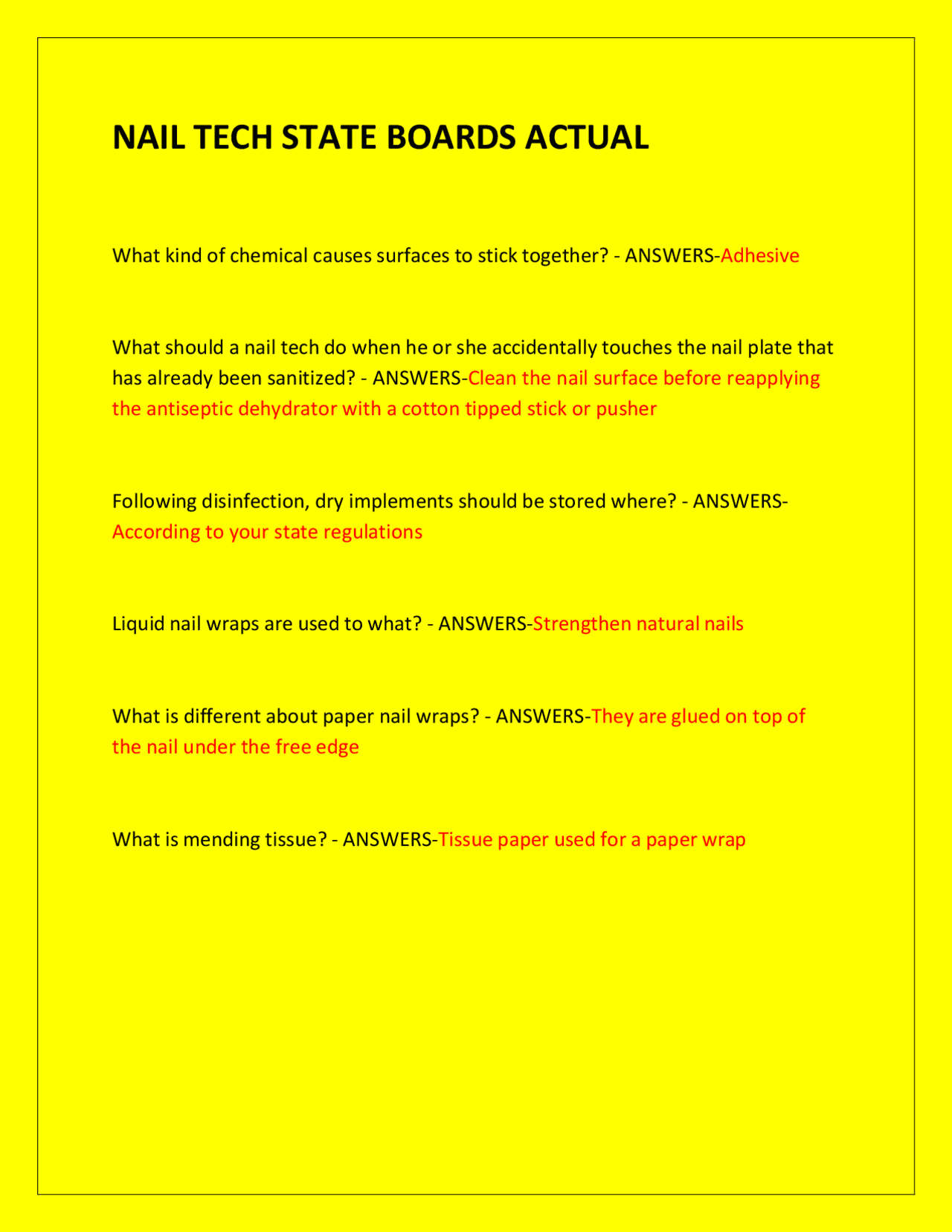 NAIL TECH STATE BOARDS ACTUAL QUESTIONS AND ANSWERS 2025 | Exams ...
