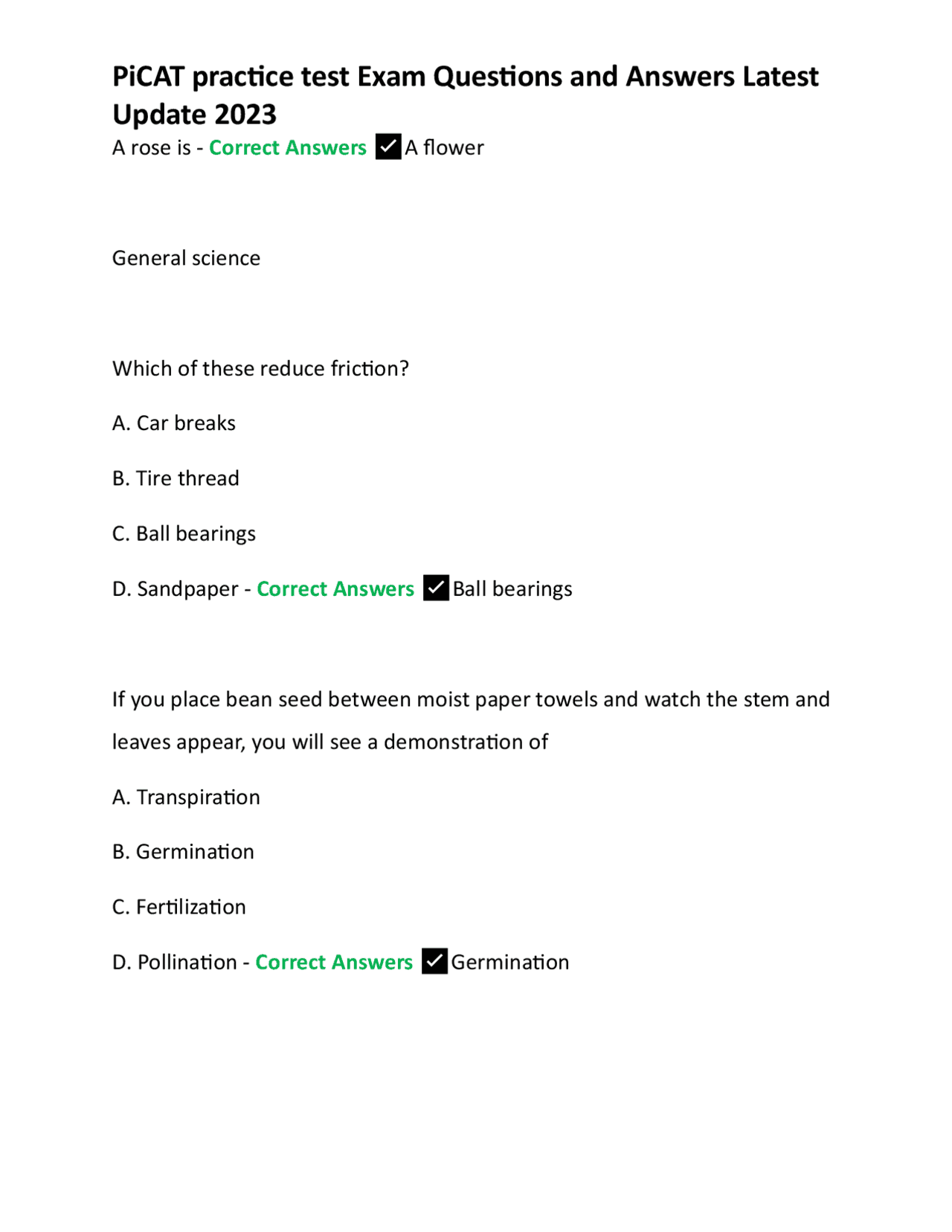 PiCAT practice test Exam Questions and Answers Latest Update 2023 ...
