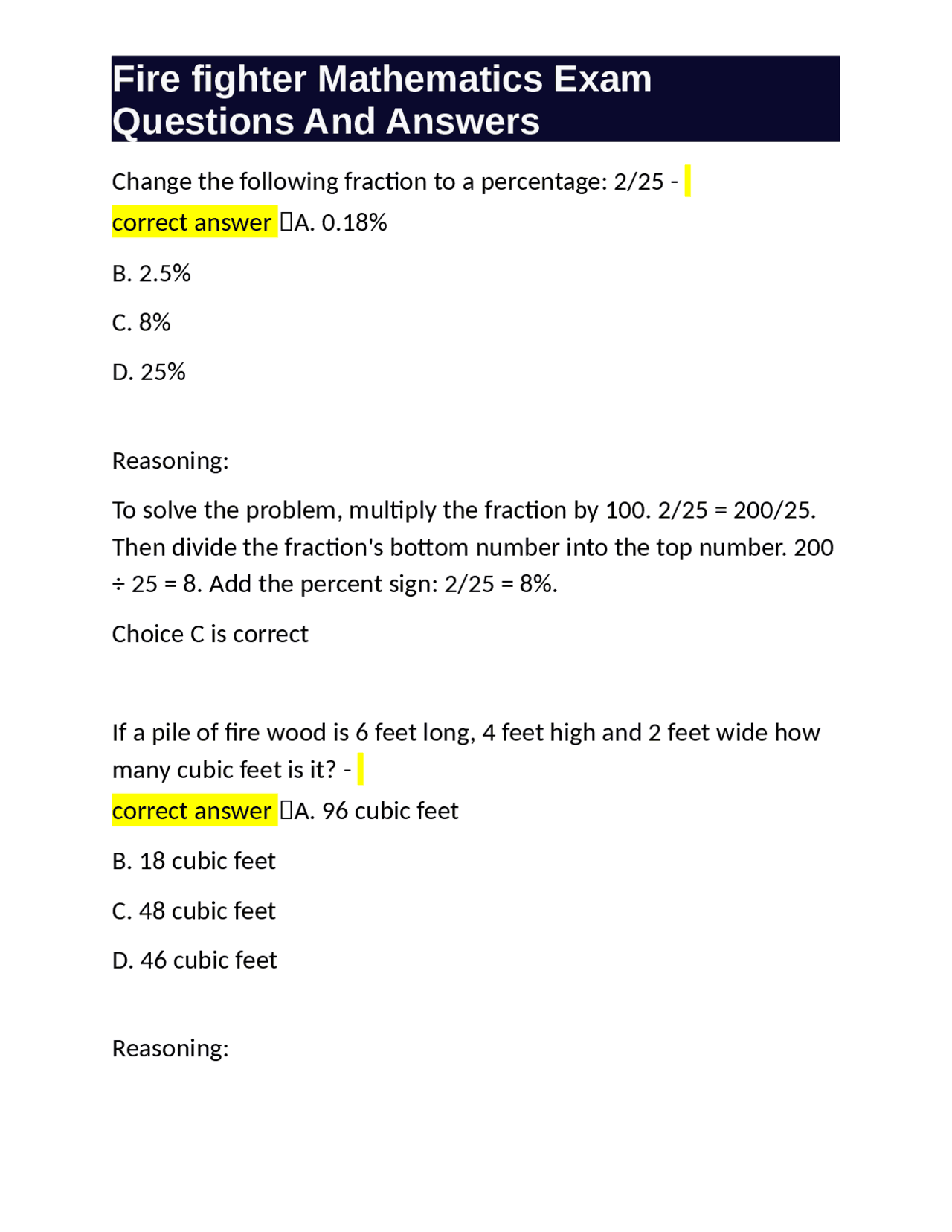 Fire fighter Mathematics Exam Questions And Answers | Exams Mathematics ...