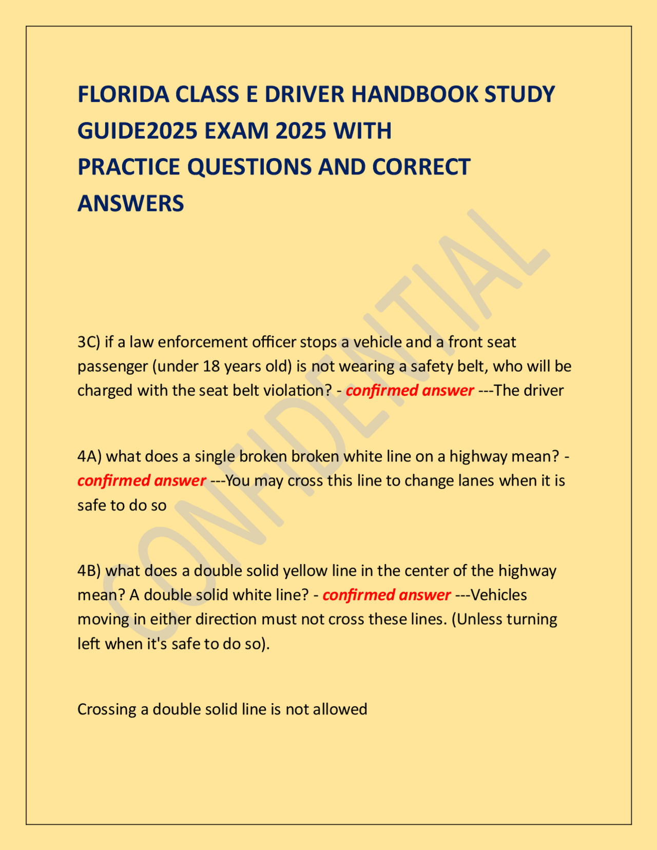 FLORIDA CLASS E DRIVER HANDBOOK STUDY GUIDE2025 EXAM 2025 WITH PRACTICE ...