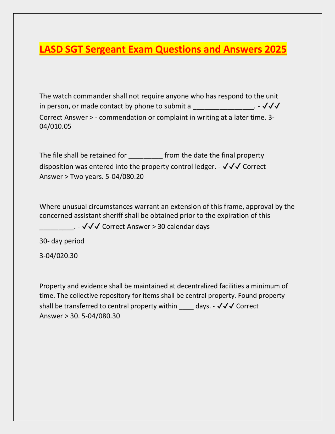 LASD SGT Sergeant Exam Questions and Answers 2025. | Exams Nursing ...