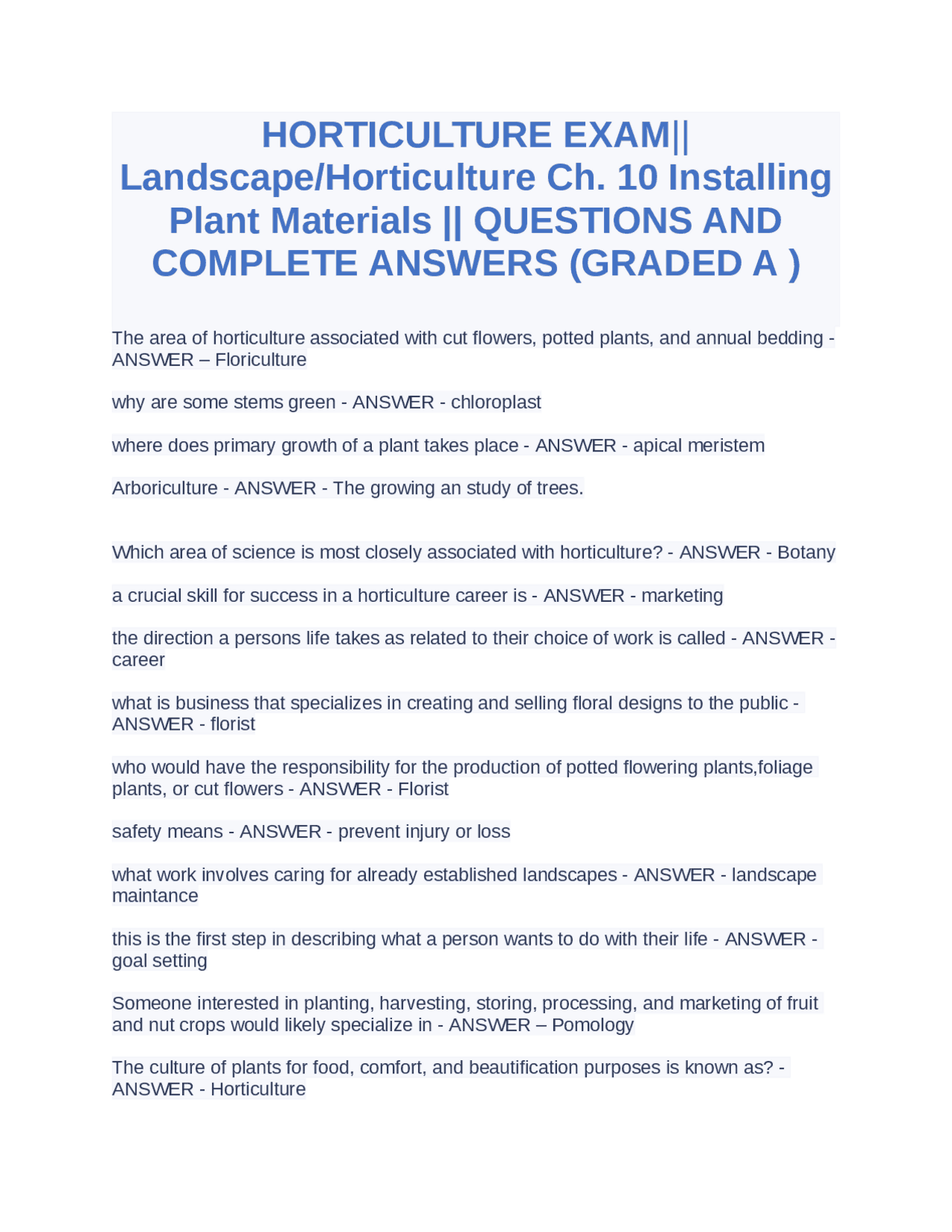 HORTICULTURE EXAM|| Landscape/Horticulture Ch. 10 Installing Plant ...