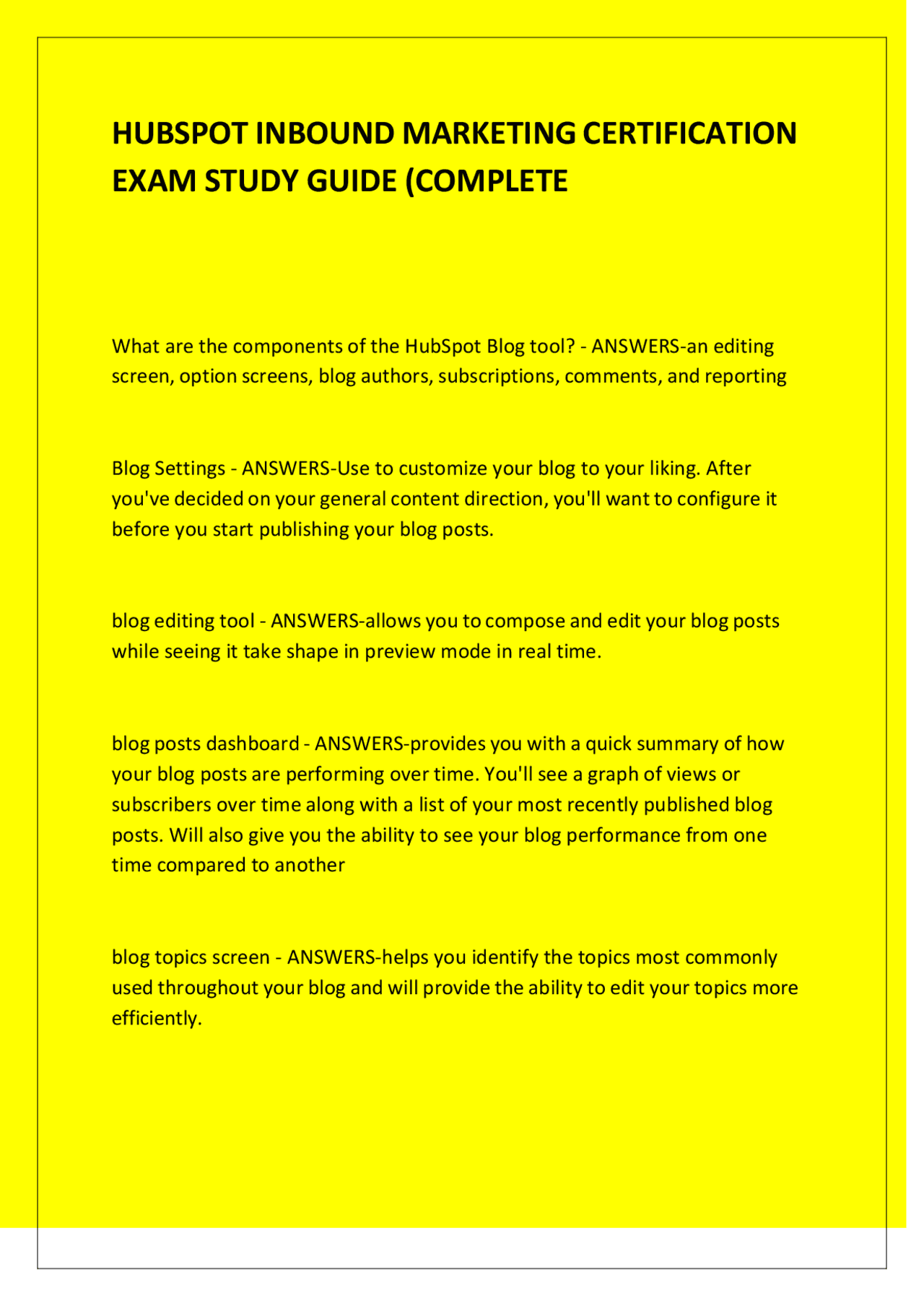 HUBSPOT INBOUND MARKETING CERTIFICATION EXAM STUDY GUIDE (COMPLETE ...