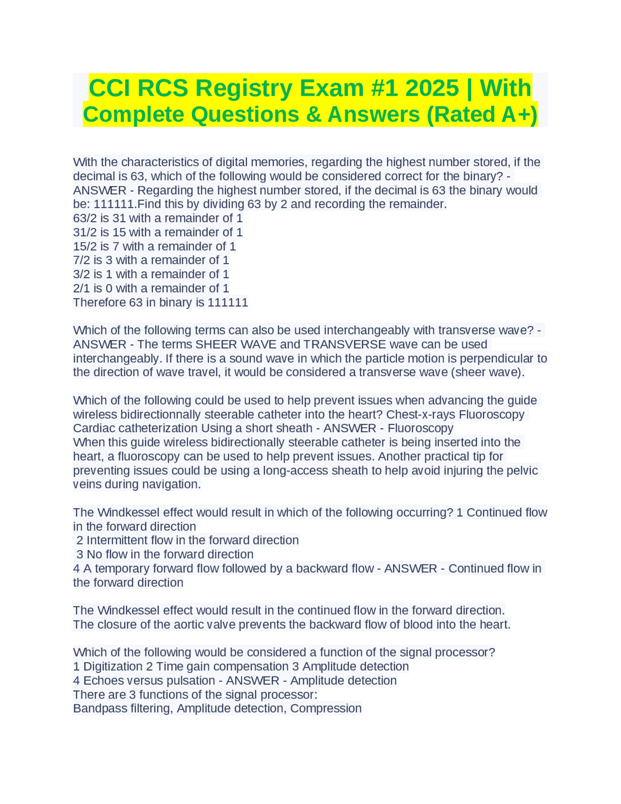 CCI RCS Registry Exam #1 2025 | With Complete Questions & Answers ...