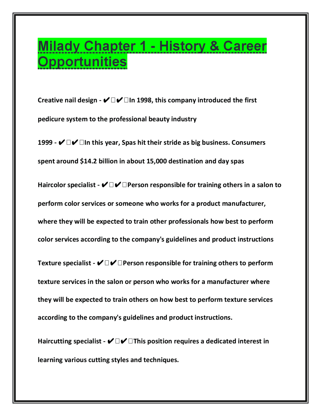 Milady Chapter 1 - History & Career Opportunities Real Exam Questions ...