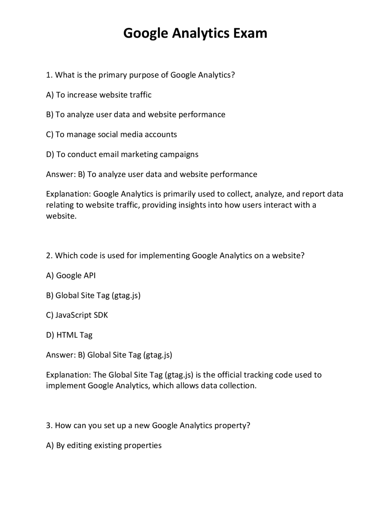 Google Analytics Exam | Exams Technology | Docsity