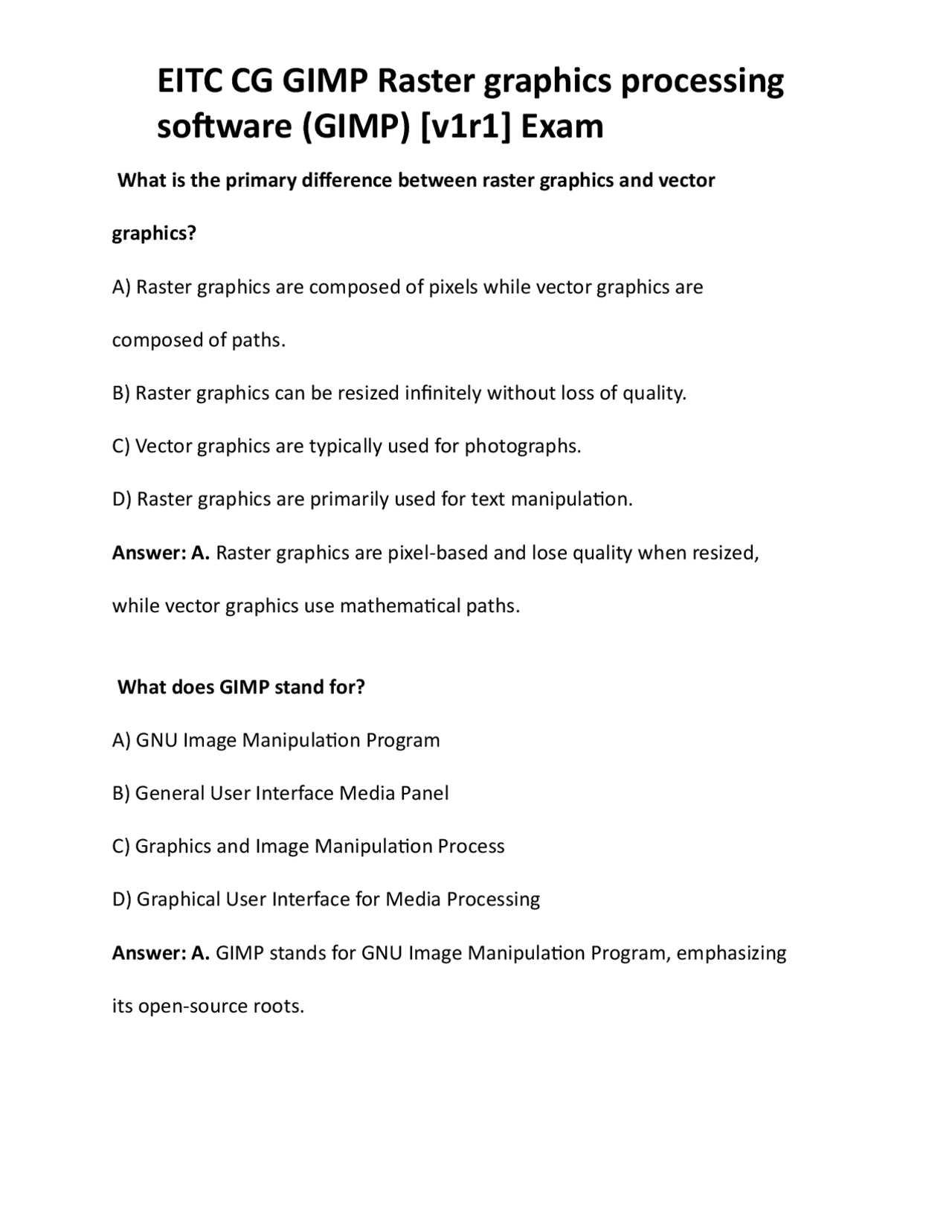 EITC CG GIMP Raster graphics processing software (GIMP) [v1r1] Exam ...