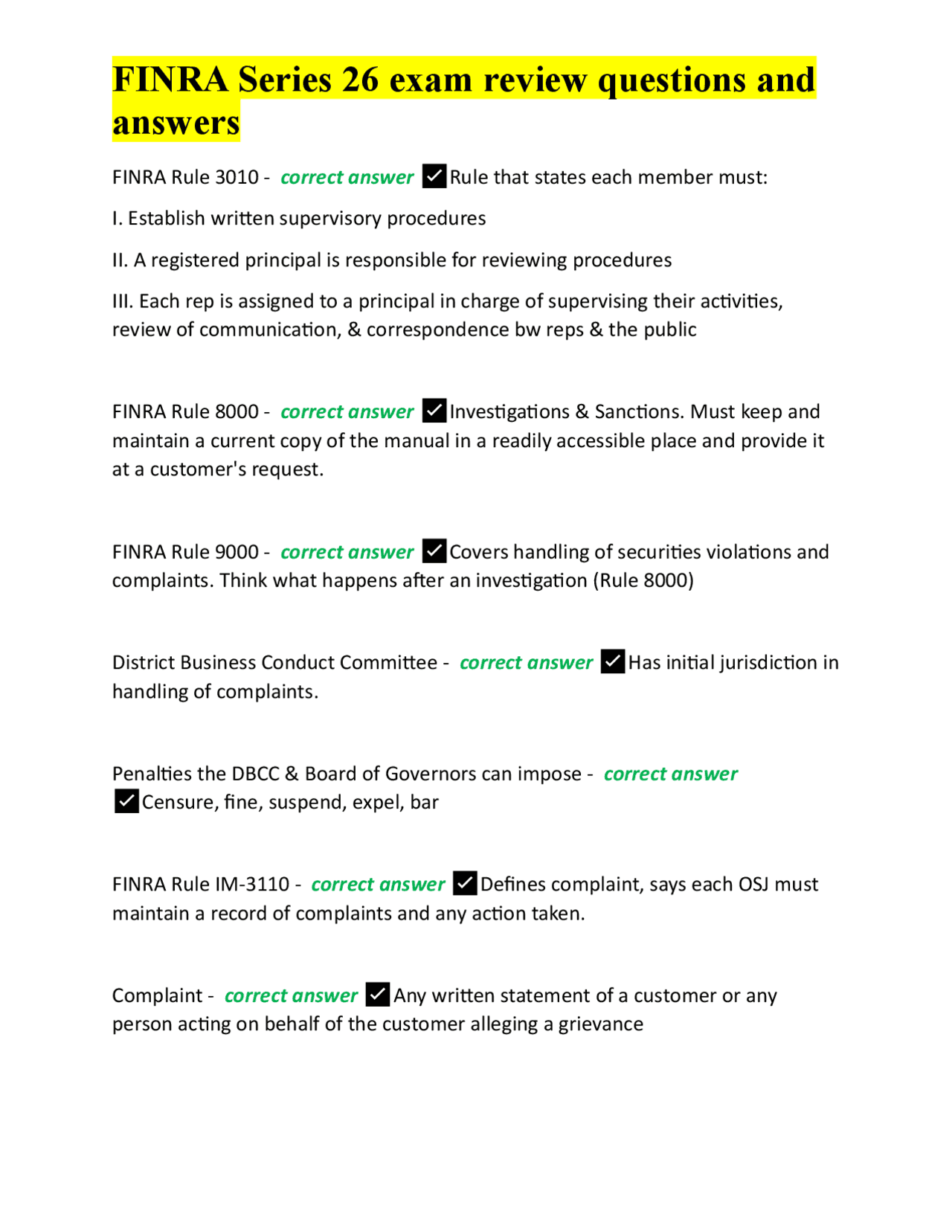 FINRA Series 26 Exam Review: Rules, Regulations, and Key Concepts ...