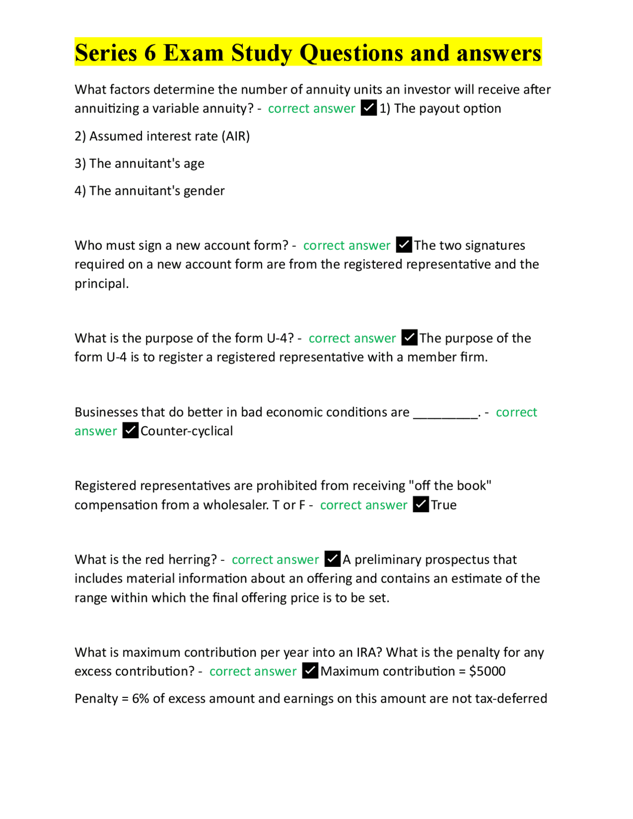 Series 6 Exam Study Questions and answers. | Exams Study of Commodities ...