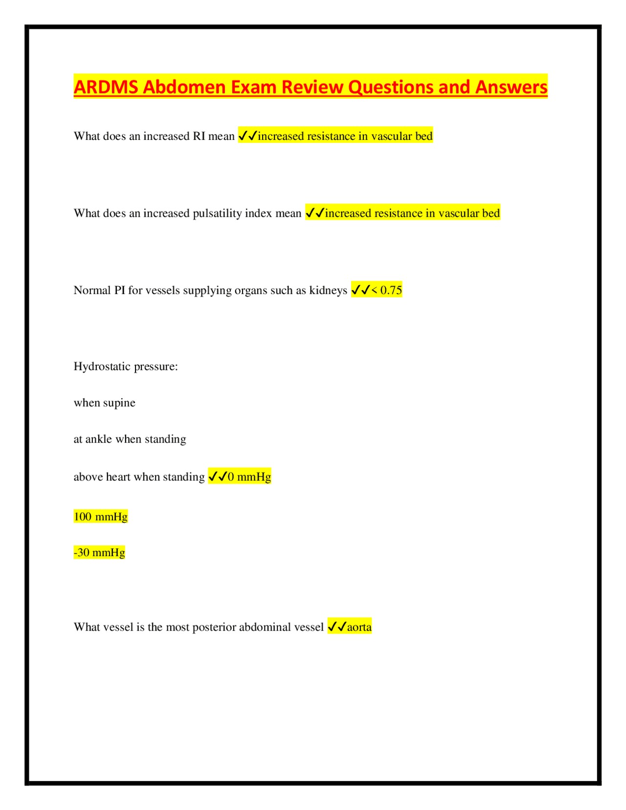 ARDMS Abdomen Exam Review: Abdominal Vascular Anatomy and Pathology Q&A ...