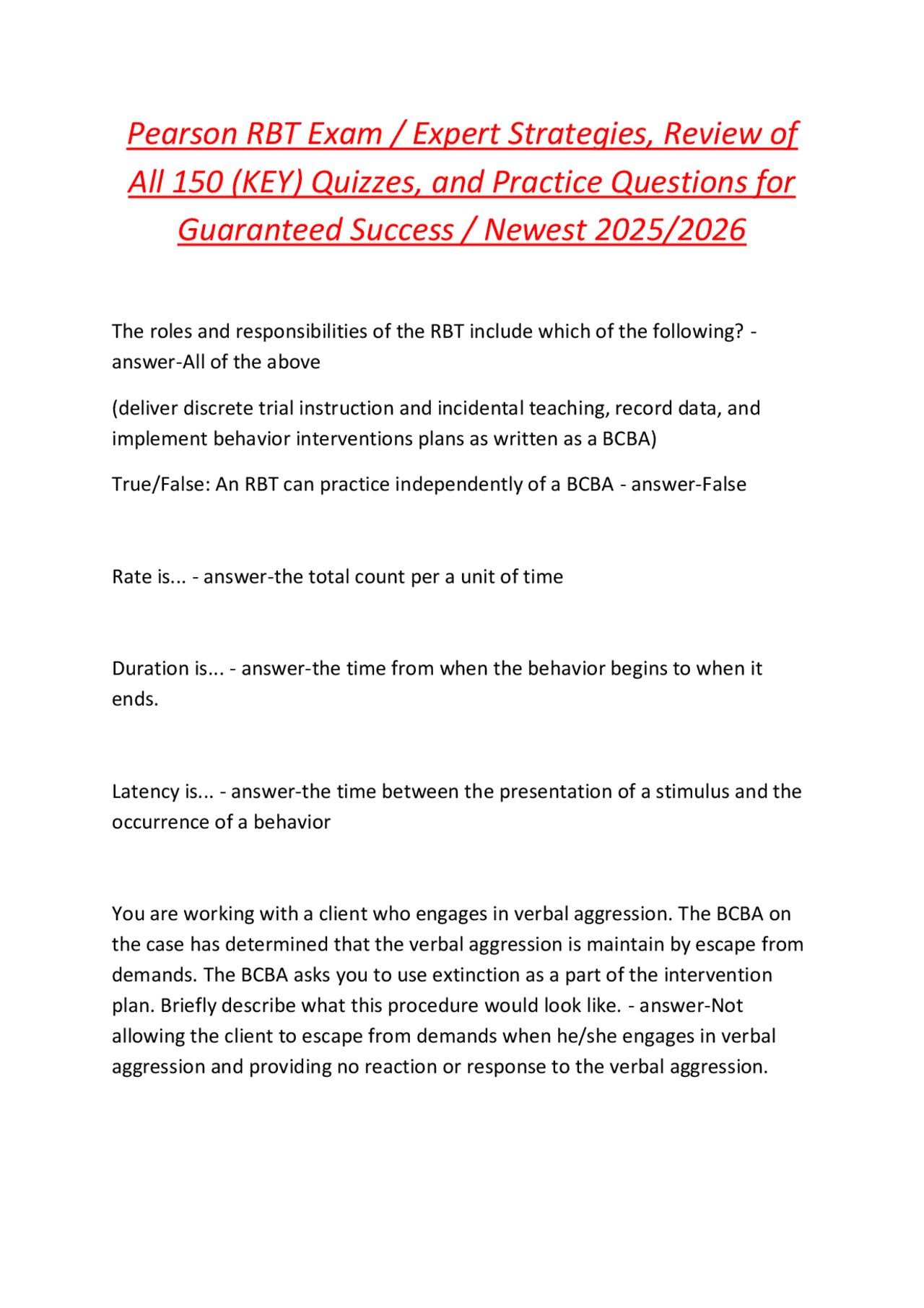 Pearson RBT Exam / Expert Strategies, Review of All 150 (KEY) Quizzes ...