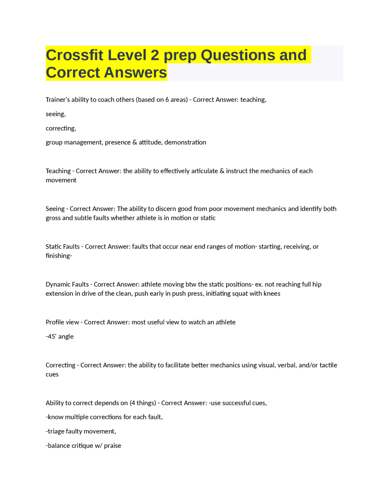 Crossfit Level 2 Certification Prep: Questions and Answers on Coaching ...
