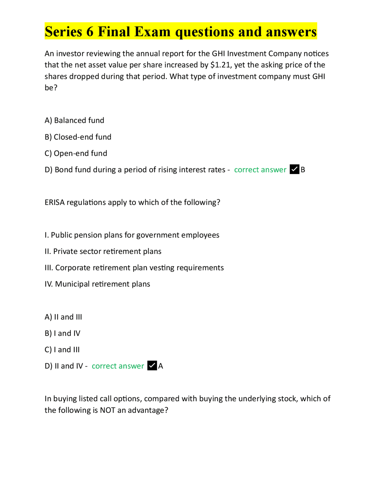 Series 6 Final Exam questions and answers.p | Exams Nursing | Docsity