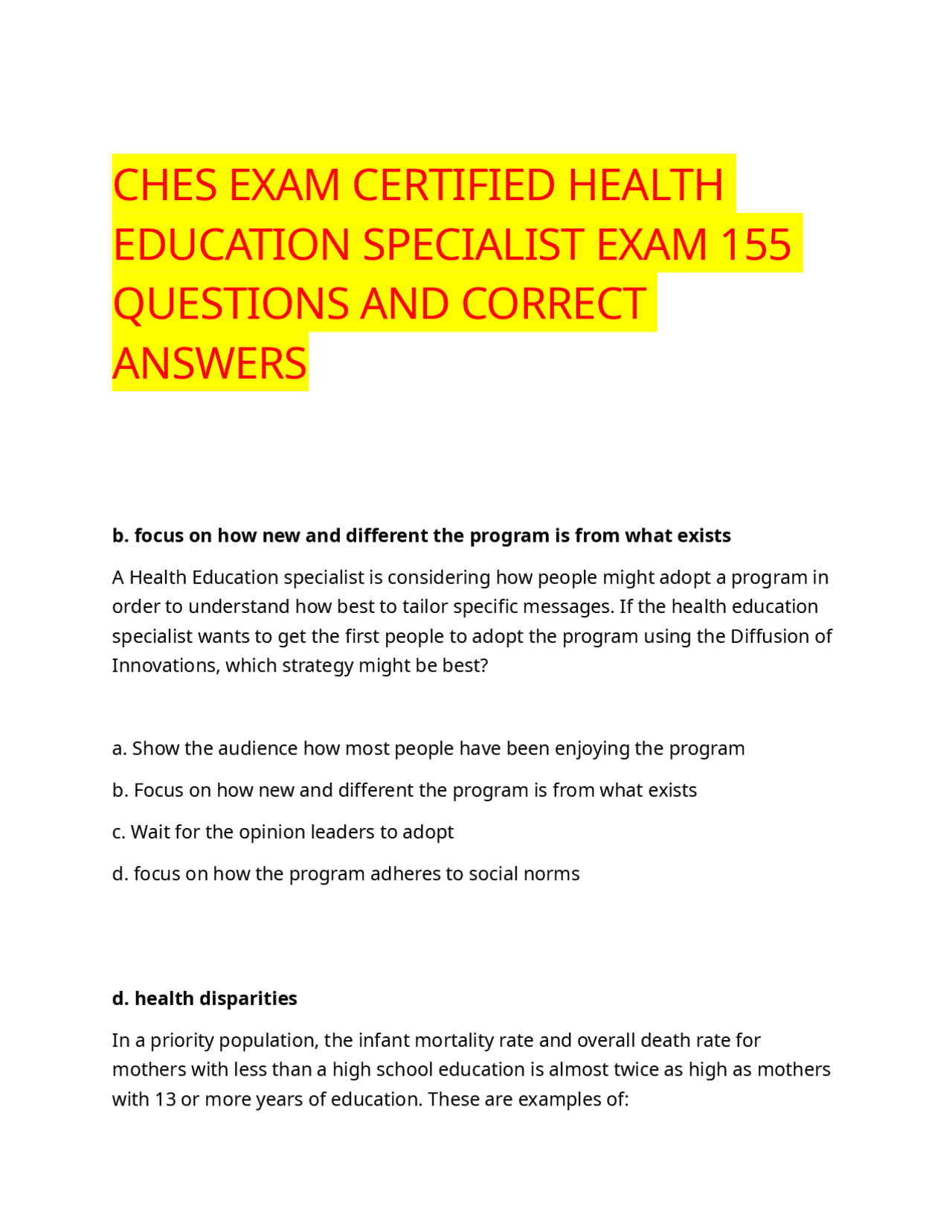 CHES Exam: Certified Health Education Specialist Practice Questions and ...