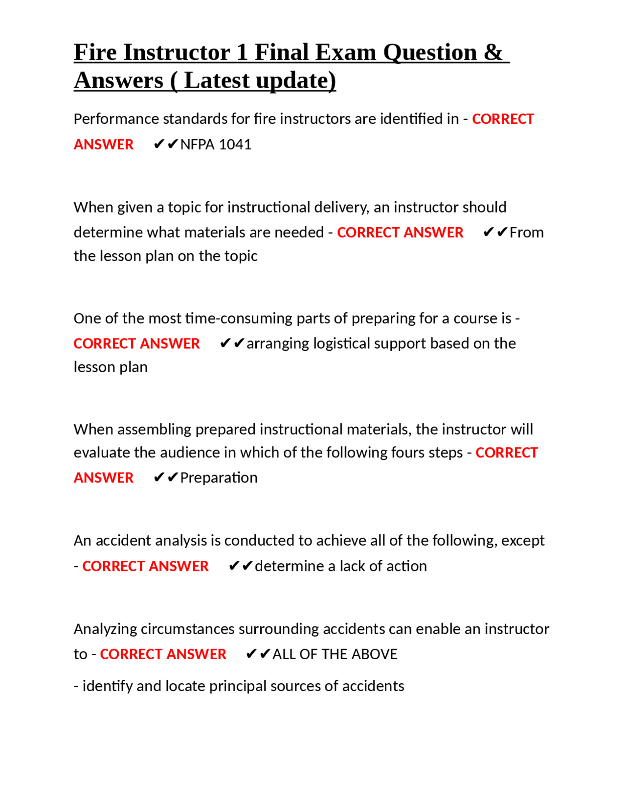 Fire Instructor 1 Final Exam Questions and Answers | Exams Nursing ...