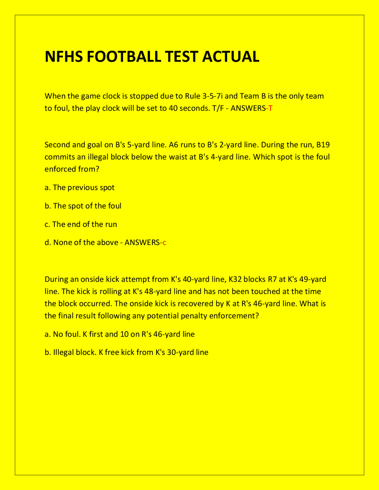 NFHS FOOTBALL TEST ACTUAL QUESTIONS AND ANSWERS 2025 | Exams Physical ...