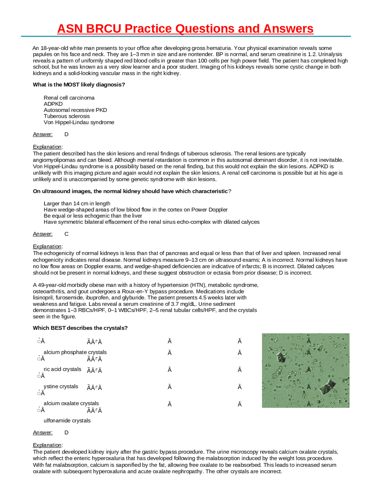 ASN BRCU Practice Questions and Answers: Nephrology Case Studies ...