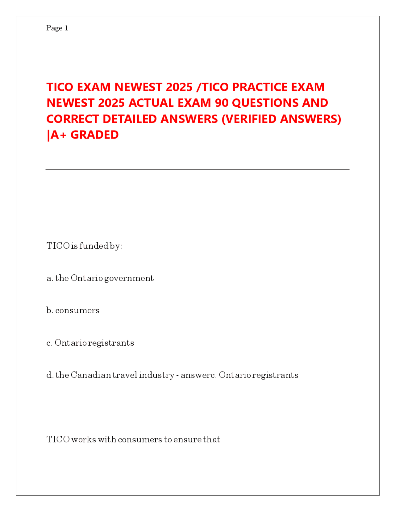 TICO EXAM NEWEST 2025 /TICO PRACTICE EXAM NEWEST 2025 ACTUAL EXAM 90 ...
