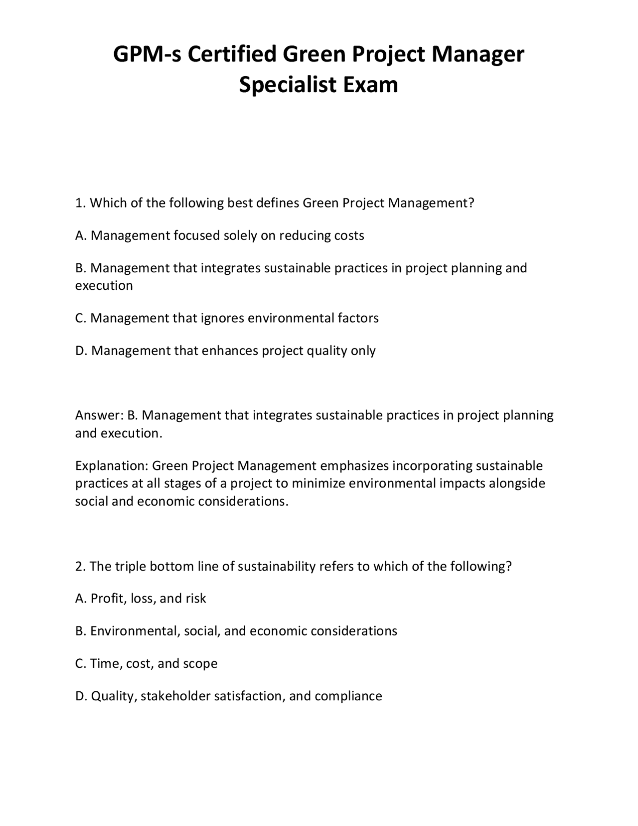 GPM-s Certified Green Project Manager Specialist Exam | Exams ...