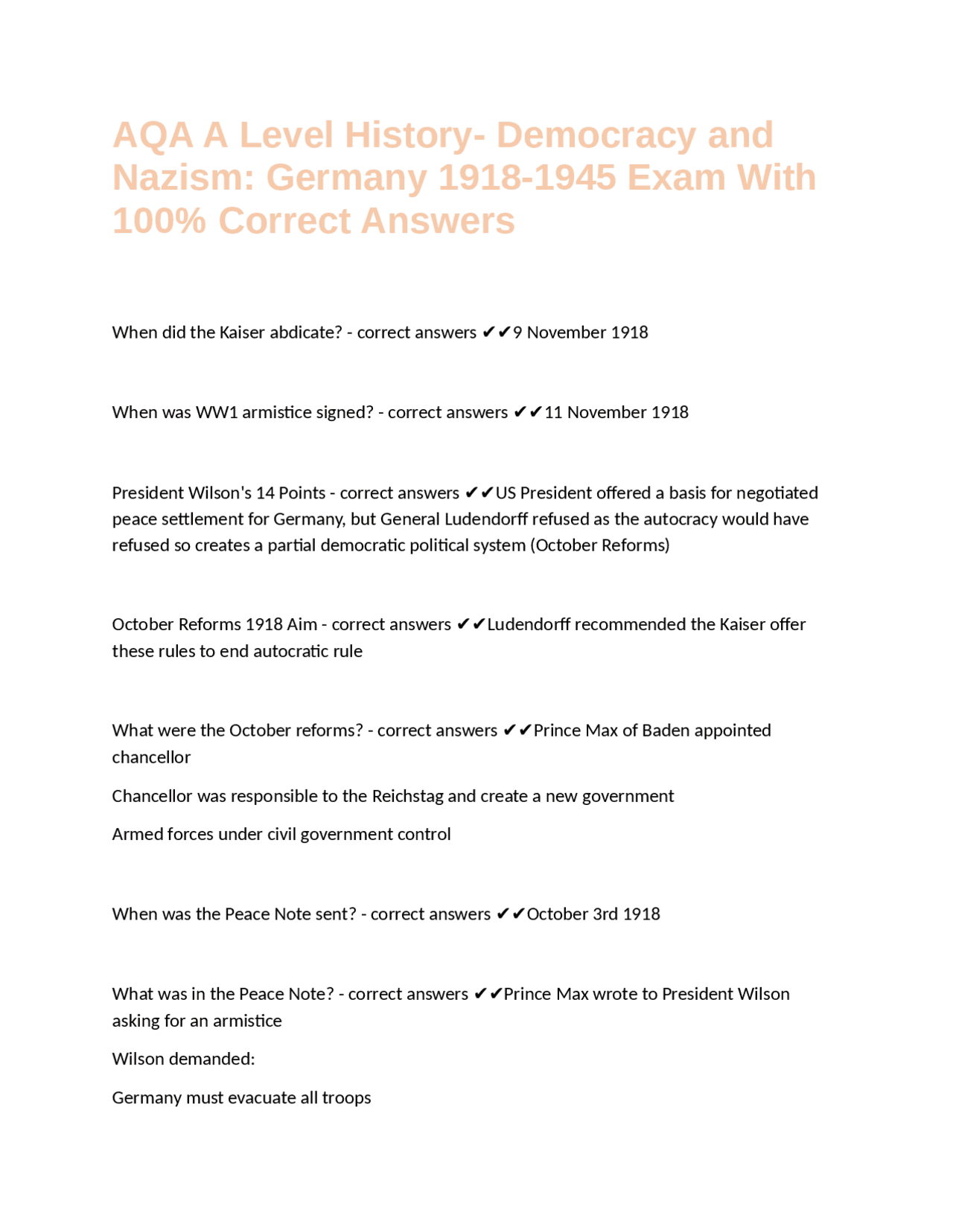 AQA A Level History- Democracy and Nazism: Germany 1918-1945 Exam With ...