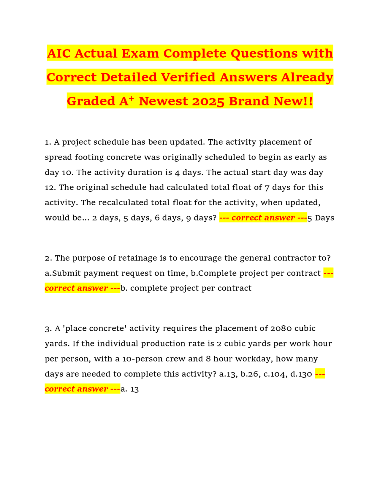 AIC Actual Exam Complete Questions with Correct Detailed Verified ...