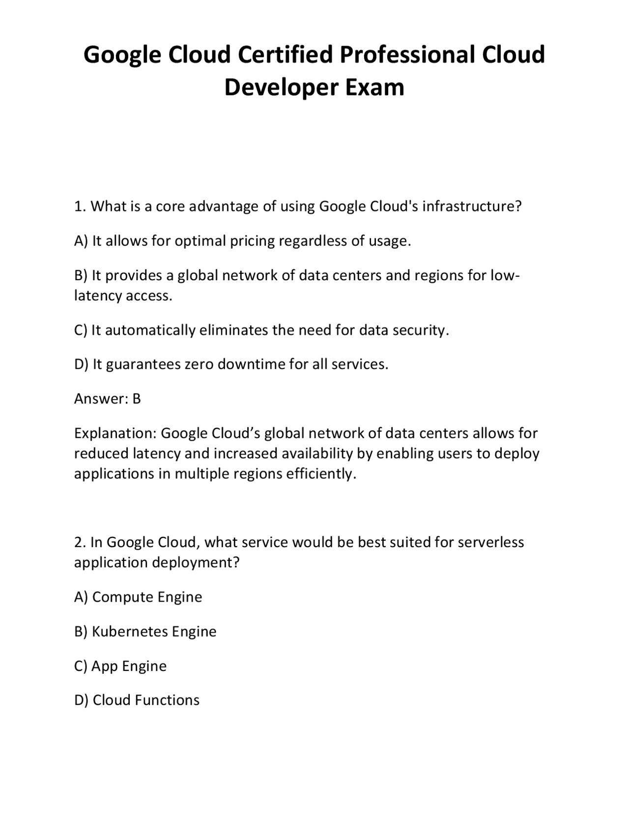 Google Cloud Certified Professional Cloud Developer Exam | Exams Technology | Docsity