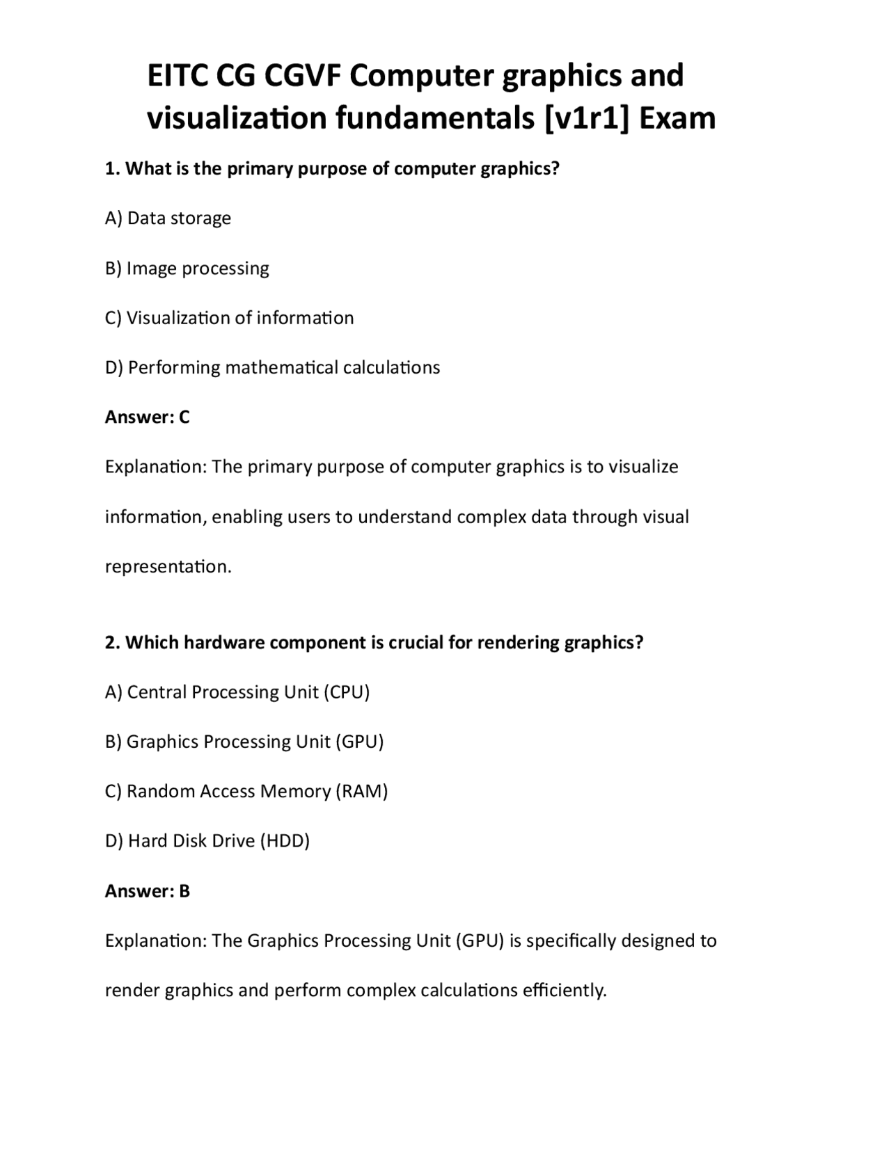 EITC CG CGVF Computer graphics and visualization fundamentals [v1r1] Exam | Exams Technology ...