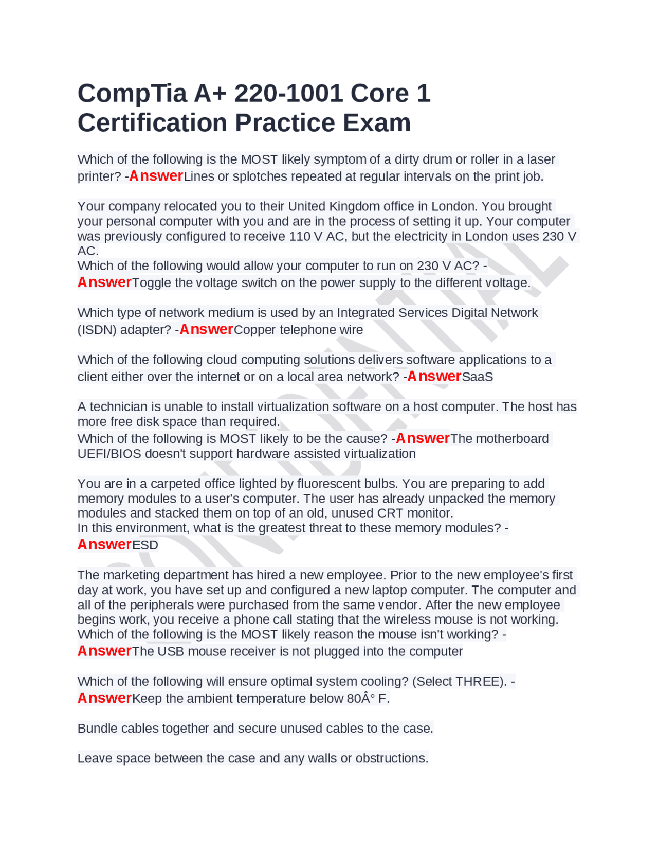 CompTIA A+ 220-1001 Core 1 Certification Practice Exam Questions and ...