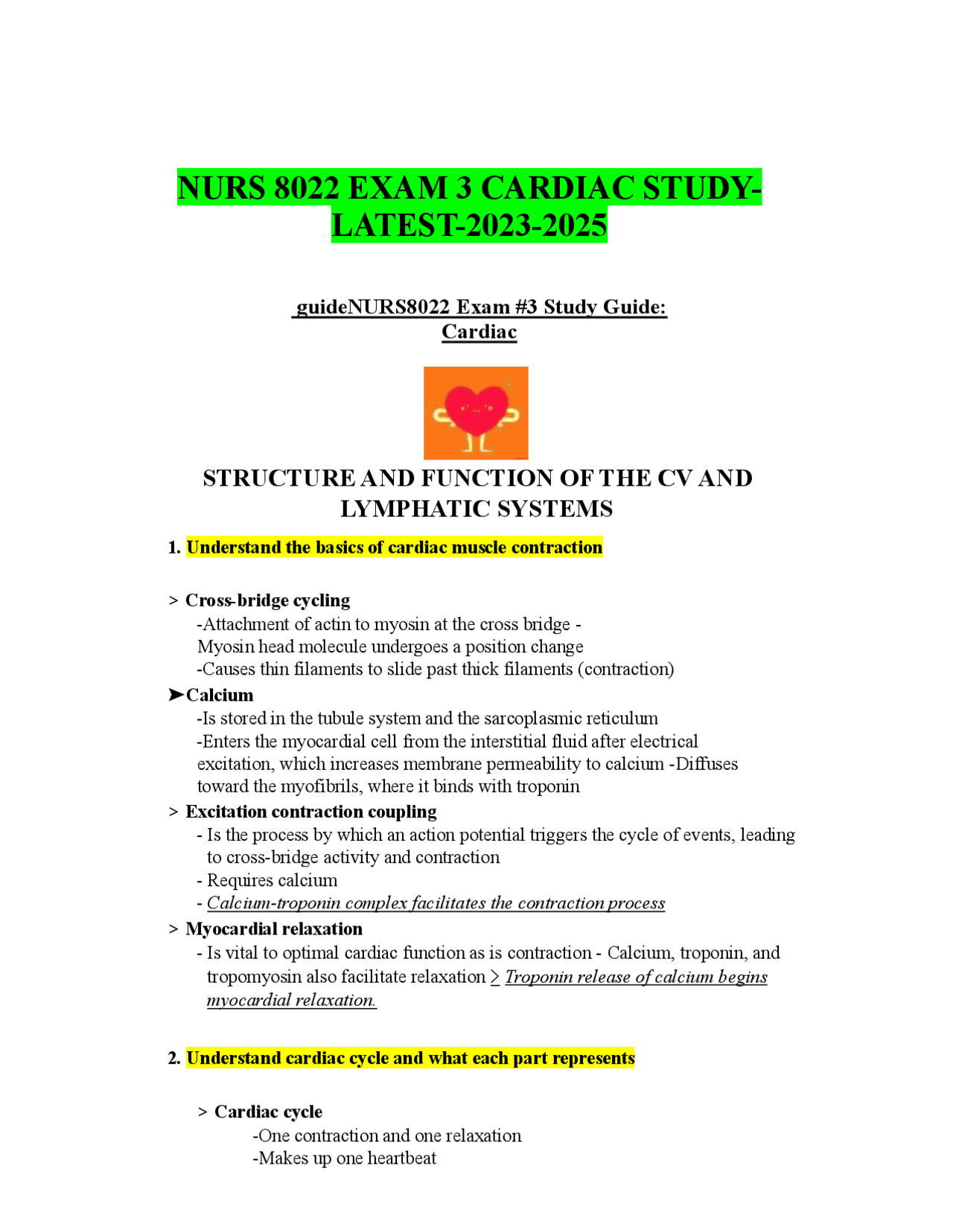 NURS 8022 EXAM 3 CARDIAC STUDY LATEST-2023-2025 guideNURS8022 Exam #3 ...