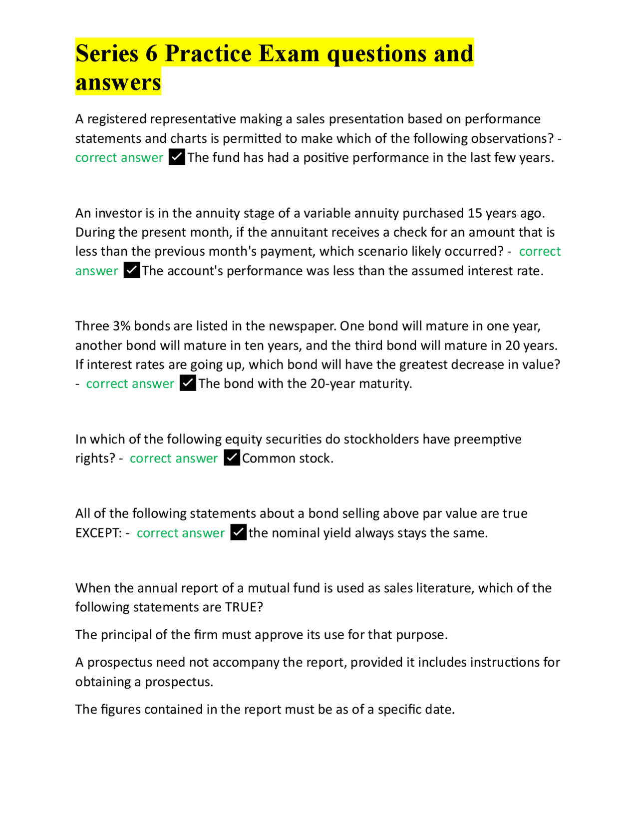 Series 6 Practice Exam questions and answers. | Exercises Fourier ...