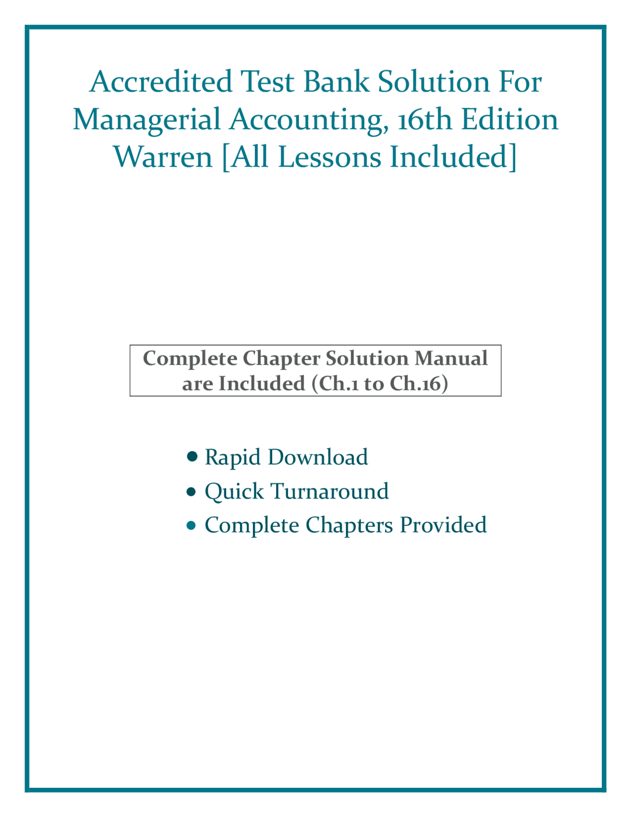 Managerial Accounting 16th Edition Warren Exams Technology Docsity