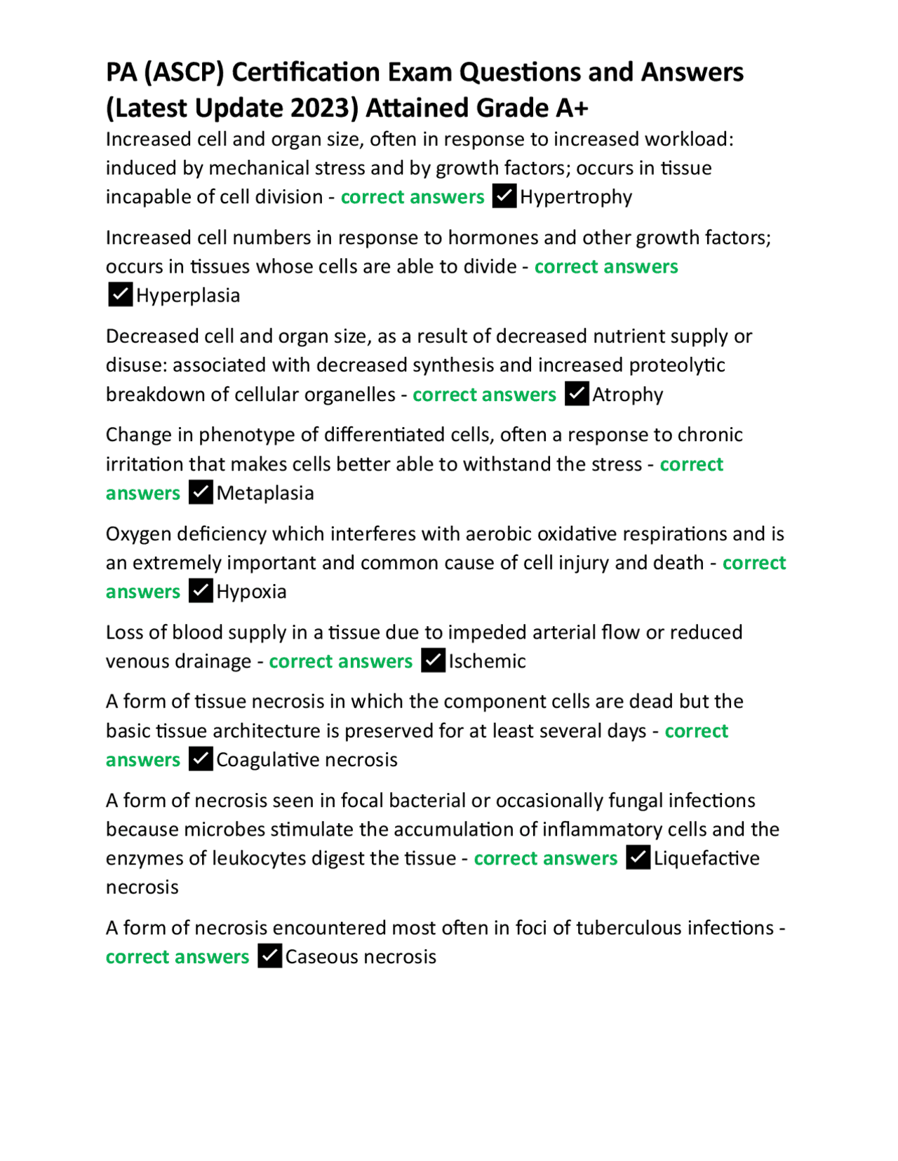 PA (ASCP) Certification Exam Questions and Answers (Latest Update 2023 ...