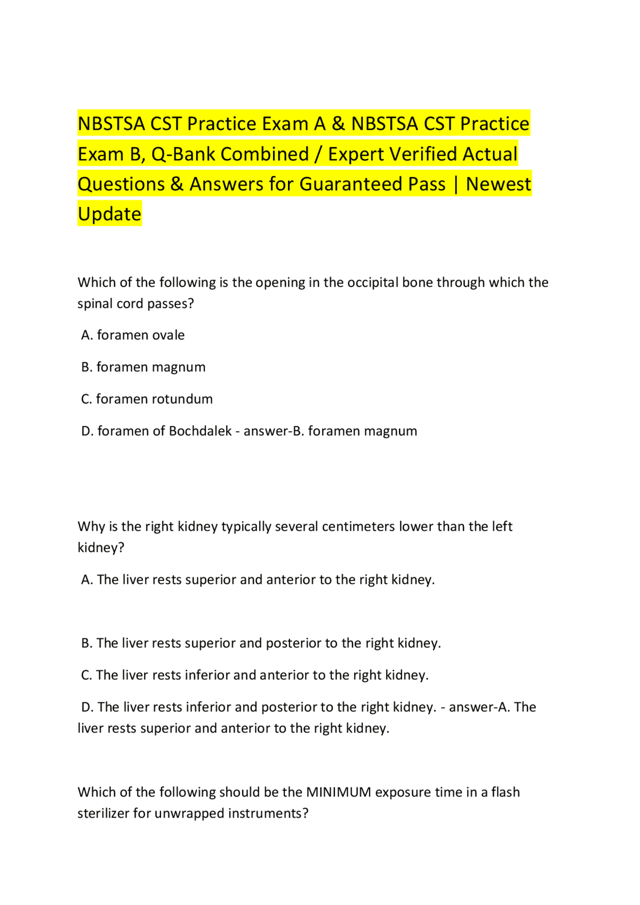NBSTSA CST Practice Exam A & NBSTSA CST Practice Exam B, Q-Bank ...