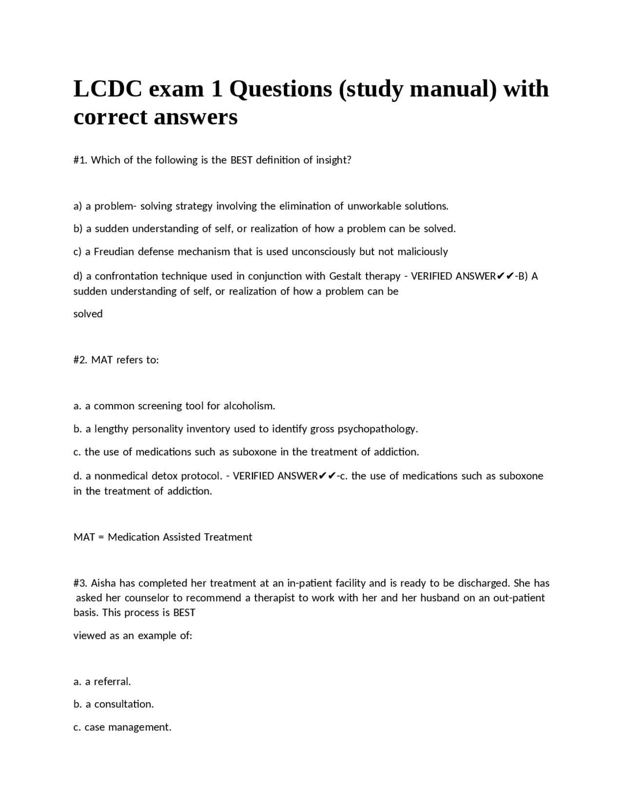 LCDC Exam 1: Counseling Practice Questions and Answers | Exams Nursing ...