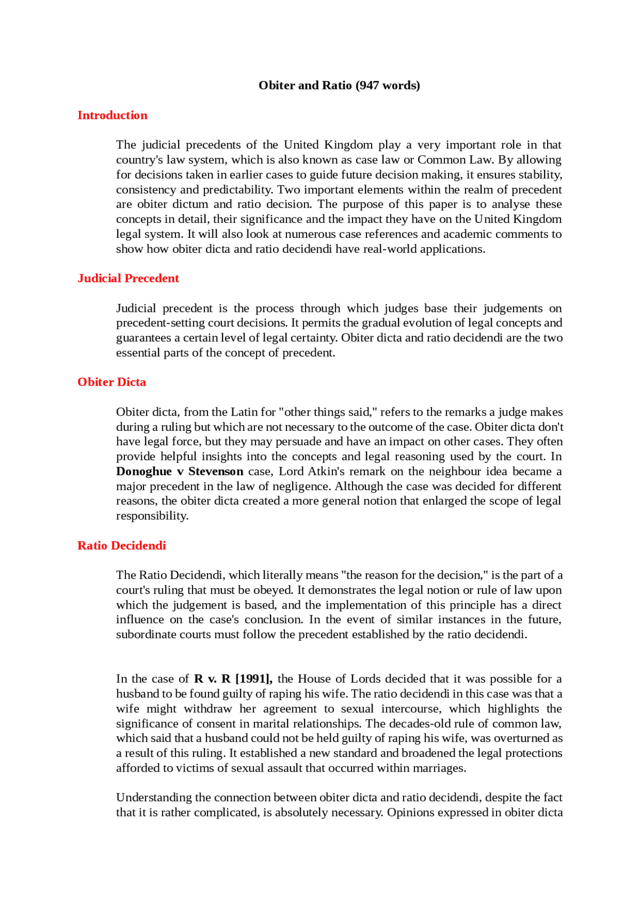 Ratio and Obiter dicta essay (legal system and method) | Essays ...