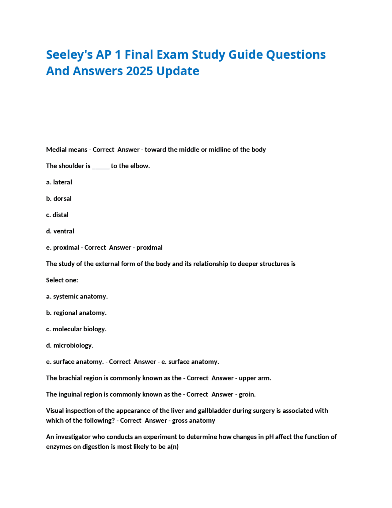 Seeley's AP 1 Final Exam Study Guide Questions And Answers 2025 Update ...