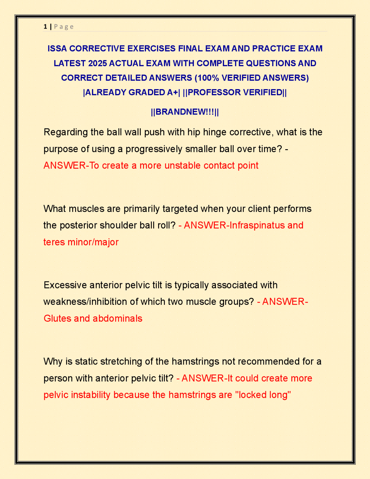 ISSA CORRECTIVE EXERCISES FINAL EXAM AND PRACTICE EXAM LATEST 2025 ...
