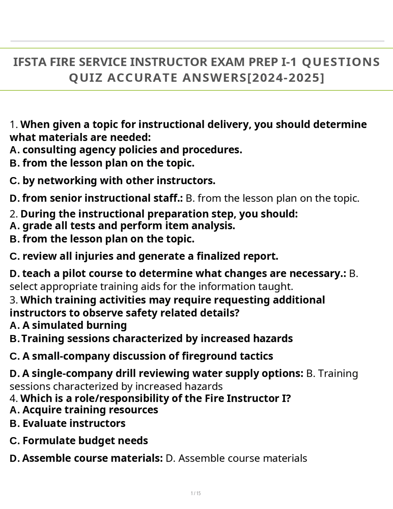 IFSTA Fire Service Instructor Exam Prep: Questions and Answers | Exams ...