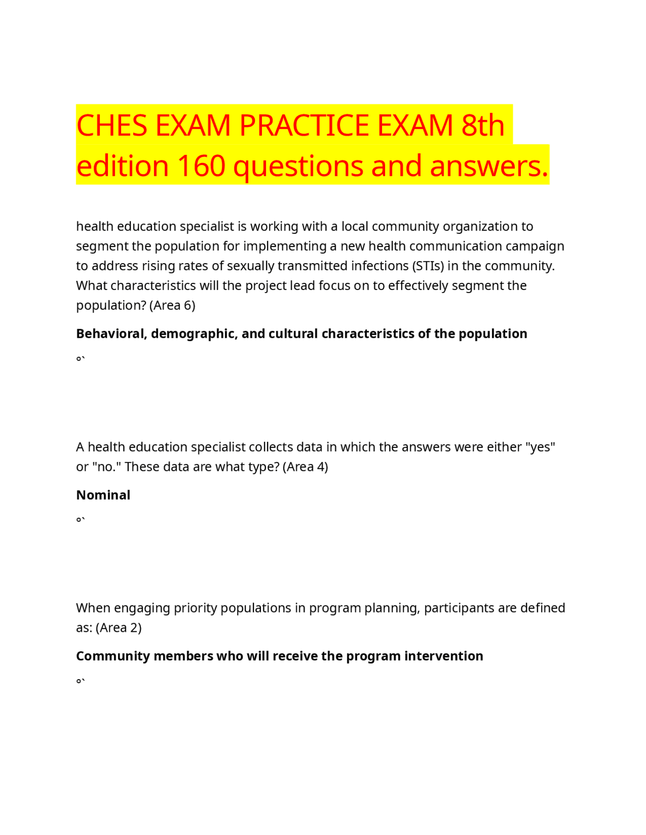 CHES Exam Practice Questions: Health Education Specialist Exam Prep ...