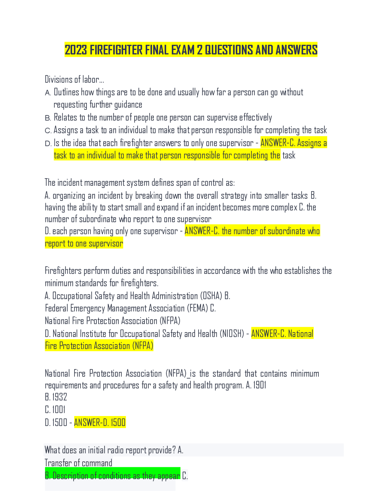 Firefighter Exam: Incident Management, Building Construction, Collapse ...
