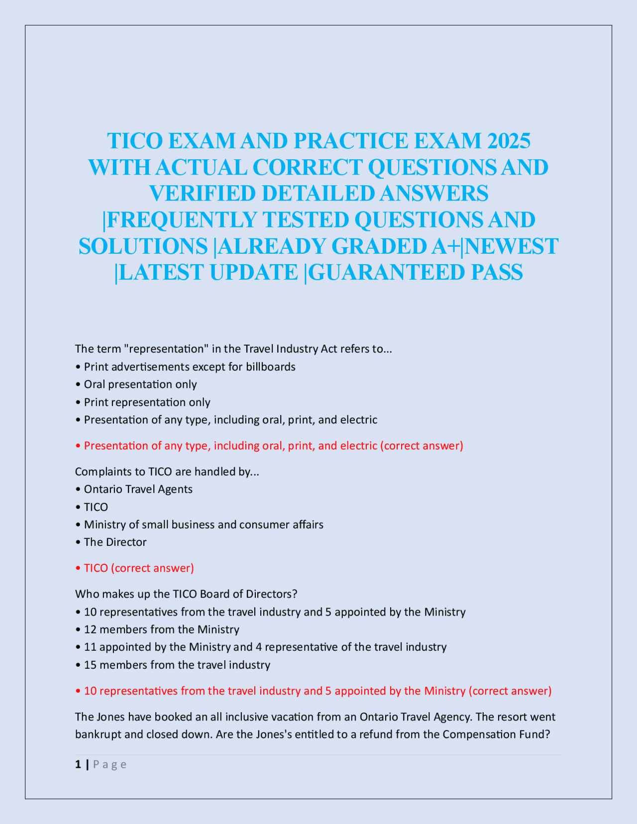 TICO EXAM AND PRACTICE EXAM 2025 | Exams Transport economics | Docsity