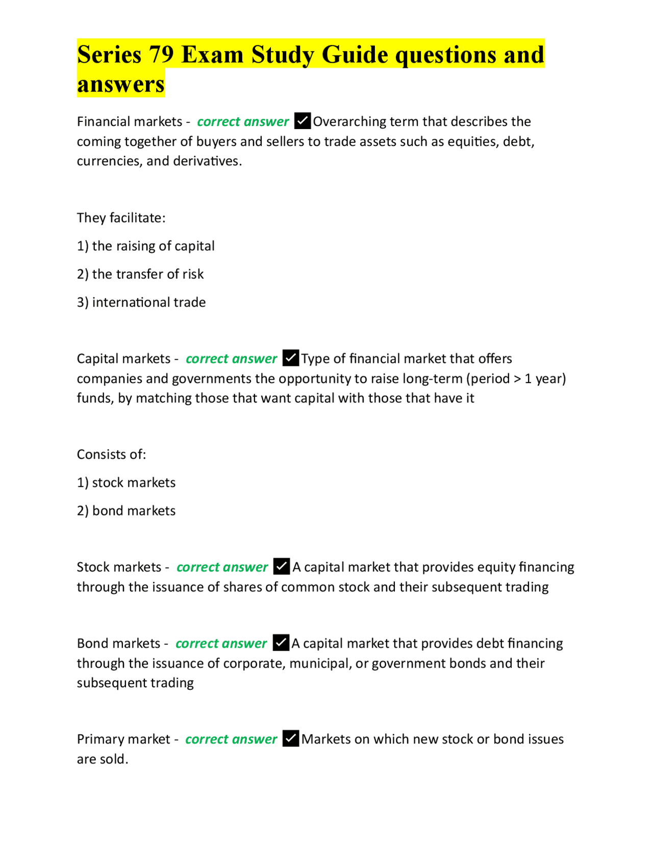 Series 79 Exam Study Guide questions and answersSeries 79 Exam Study ...